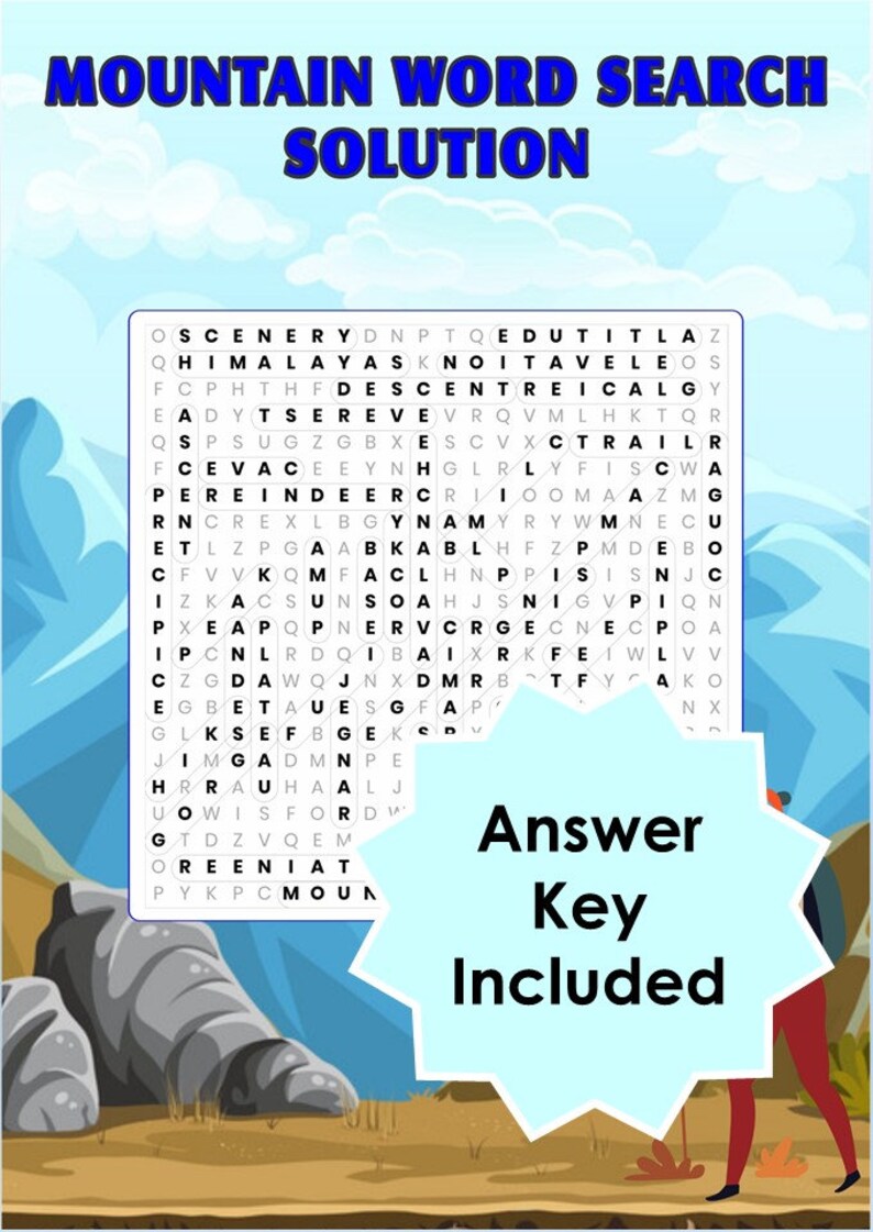 Mountain Word Search Printable PDF. Large Word Search Puzzle. - Etsy