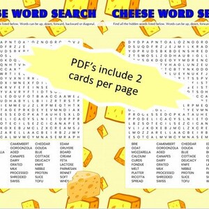 Cheese Word Search Printable PDF. Large Word Search Puzzle. - Etsy