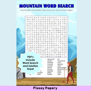 Mountain Word Search Printable PDF. Large Word Search Puzzle. - Etsy