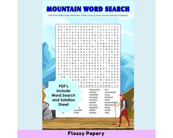 Mountain Word Search Printable PDF. Large Word Search Puzzle. - Etsy