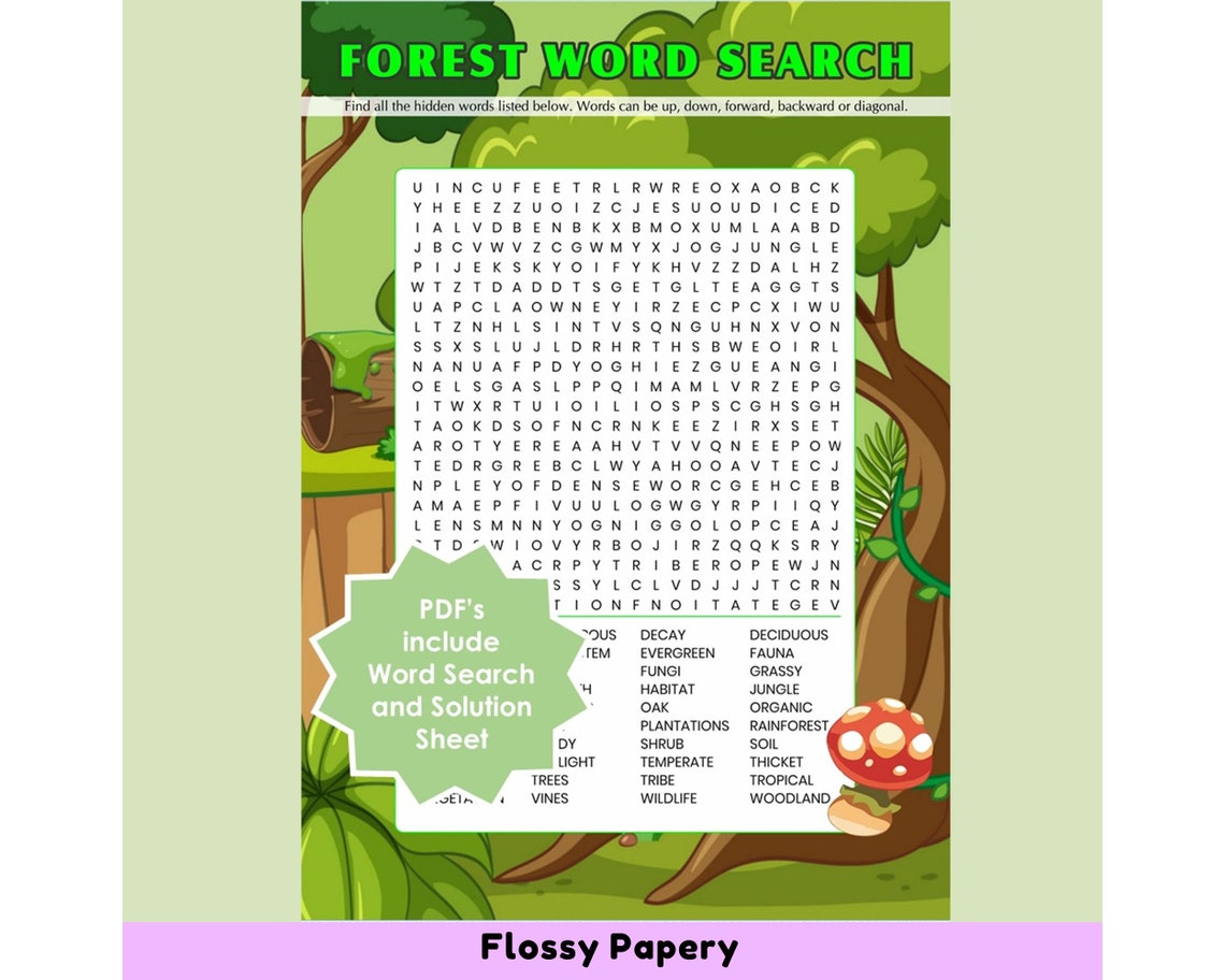 Forest Word Search Printable PDF. Large Word Search Puzzle. - Etsy ...