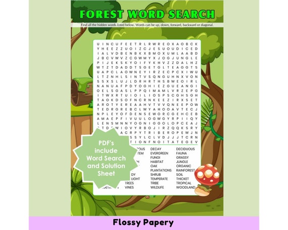 Forest Word Search Printable PDF. Large Word Search Puzzle. | Etsy ...