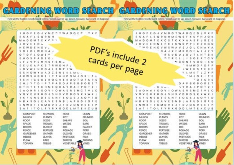 Gardening Word Search Puzzle (printable PDF) - Etsy