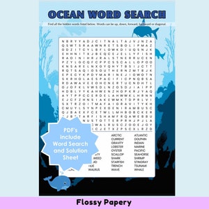 Ocean Word Search Printable PDF. Large Word Search Puzzle. - Etsy Australia