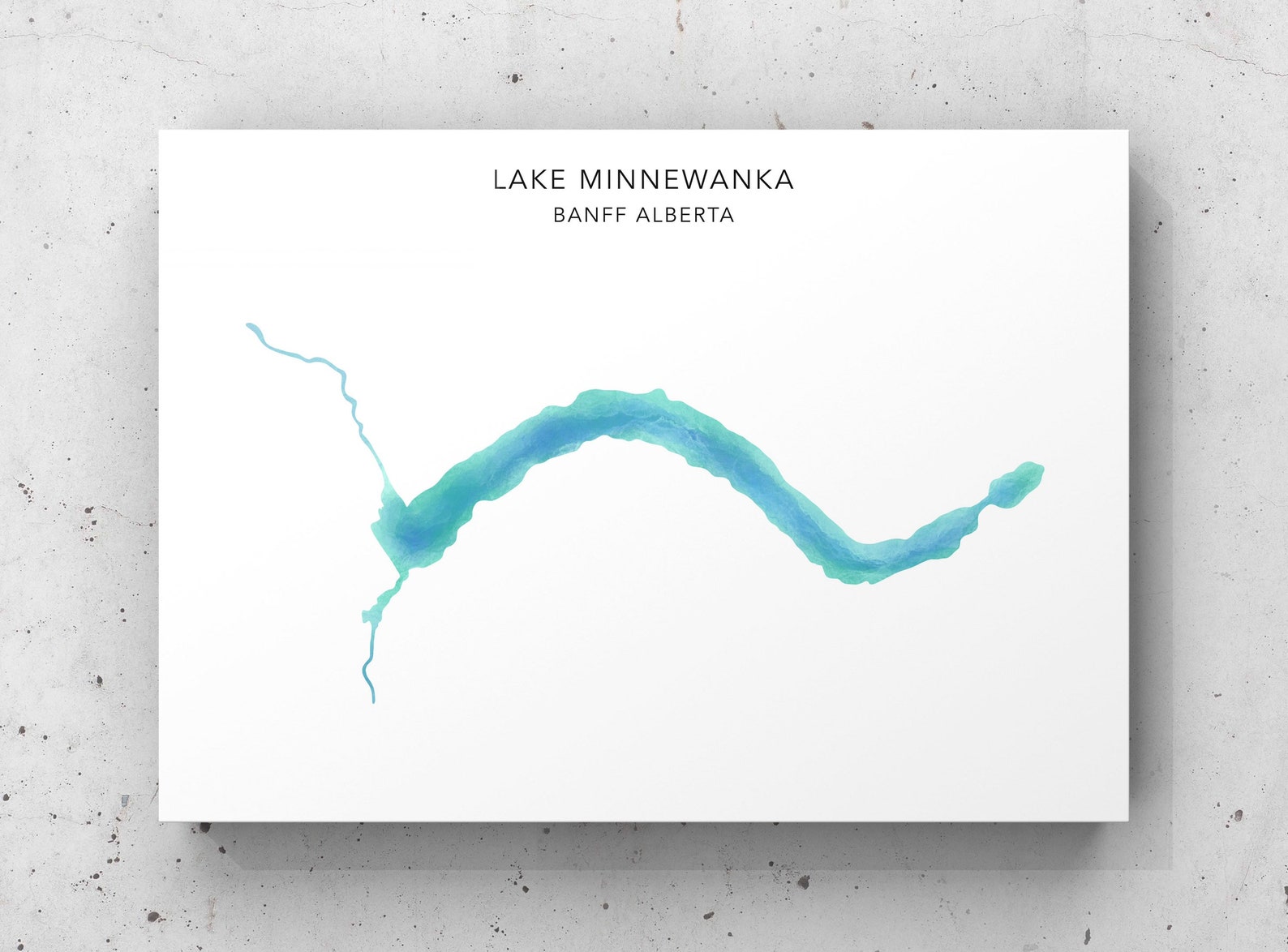 Lake Minnewanka Map physical Print banff National Park Alberta lake Art ...