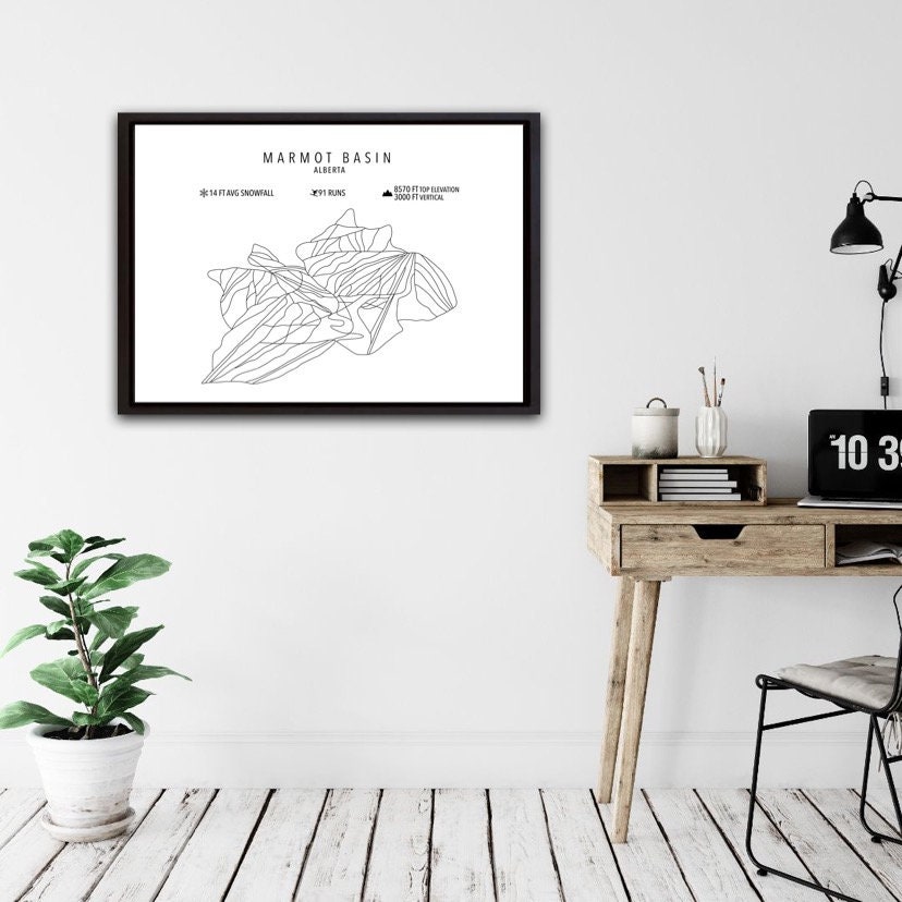 Marmot Ski Map -digital Print -marmot Basin Jasper Resort Alberta -ski ...