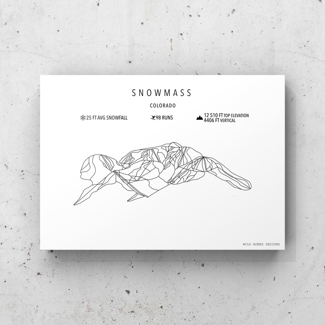 Snowmass Ski Map -digital Download -snowmass Resort Colorado -ski Art ...