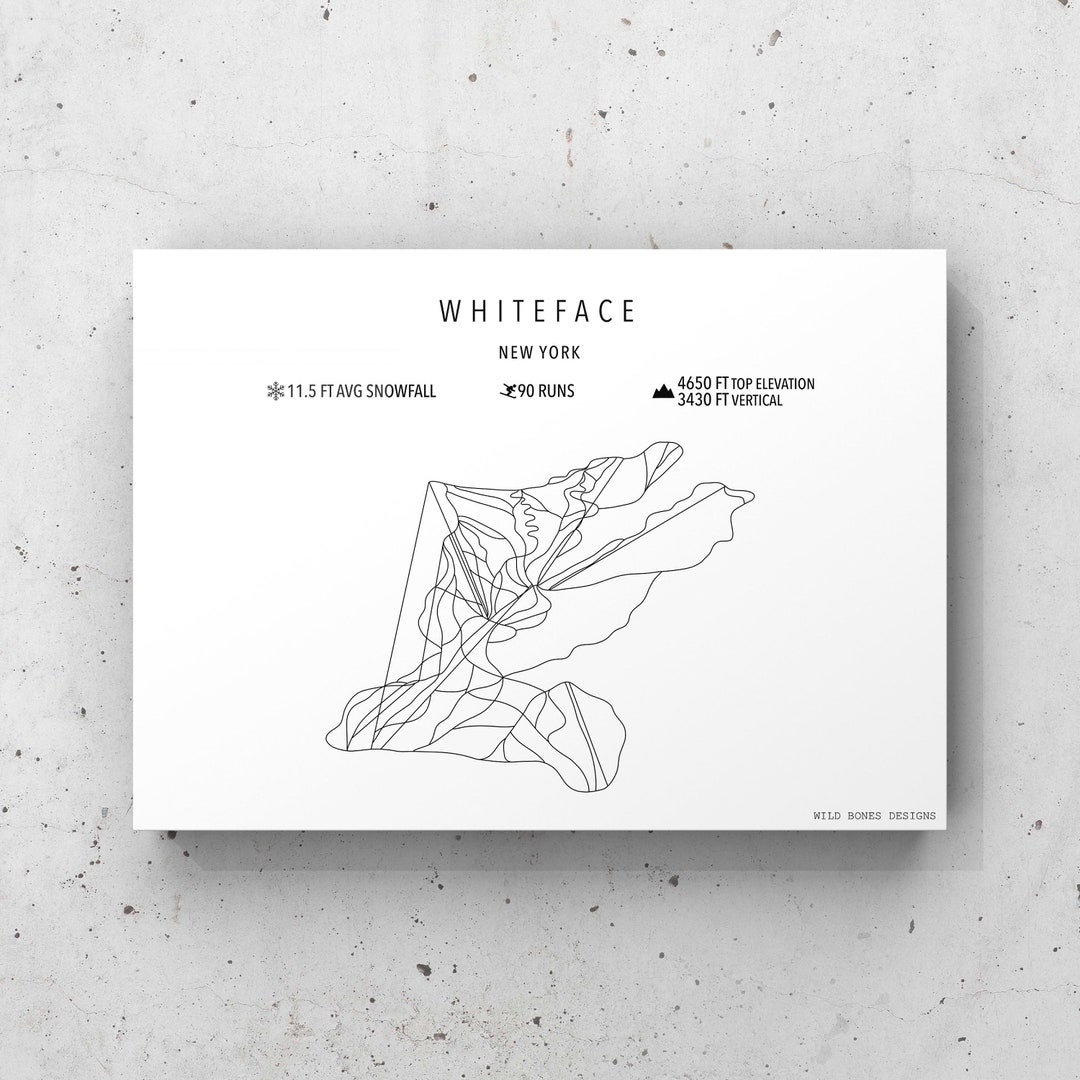 Whiteface Ski Map physical Print whiteface Lake Placid New York ski Art ...
