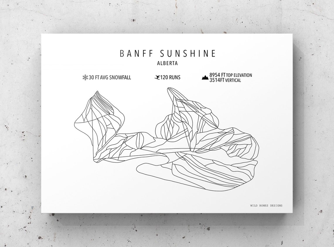 Banff Sunshine Ski Map- Physical Print -banff Sunshine Alberta -ski Art ...