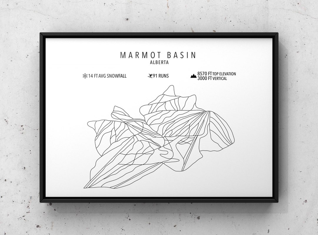 Marmot Ski Map- Physical Print -marmot Basin Jasper Alberta -ski Art ...