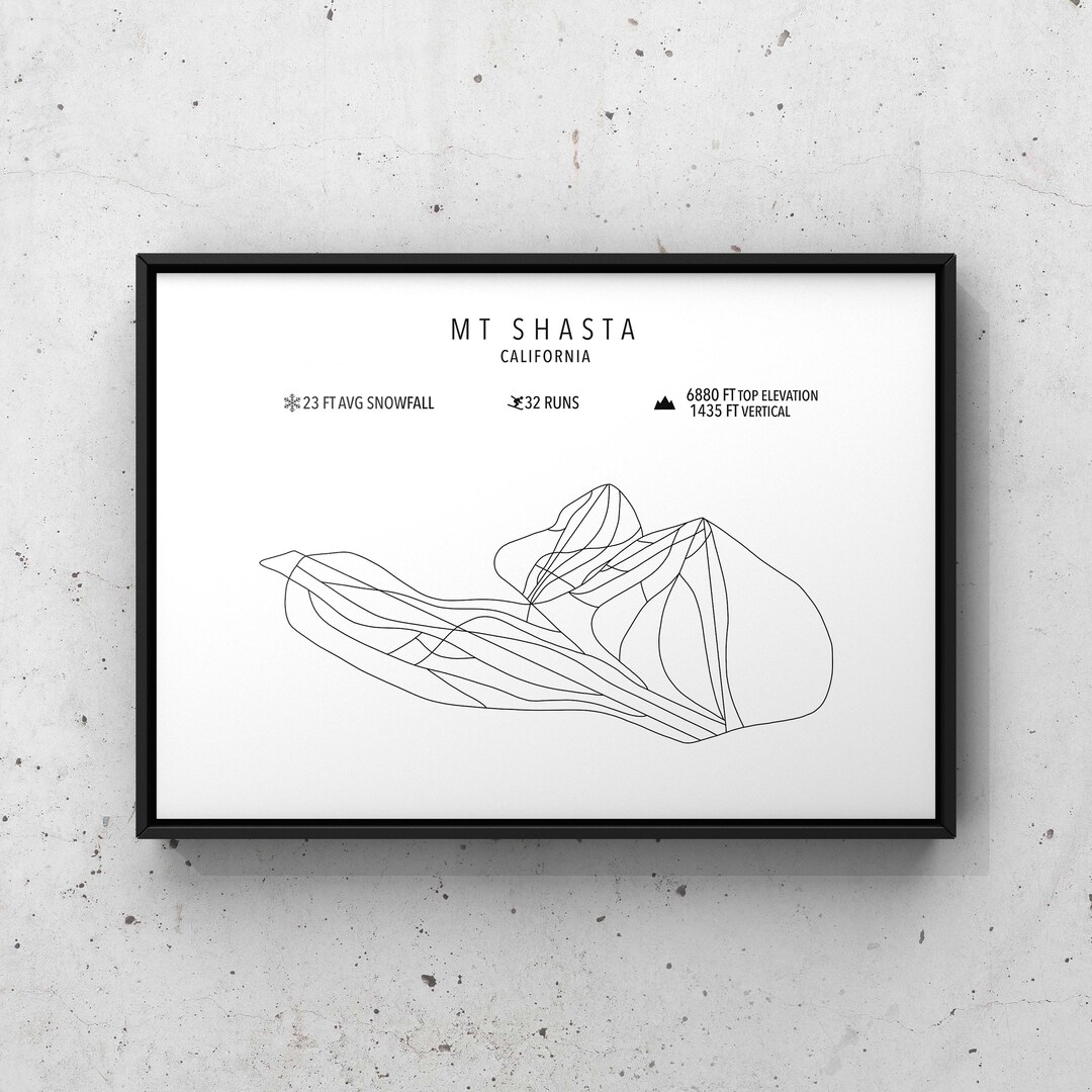 Mount Shasta Ski Map -digital Print -mount Shasta Ski Park California ...