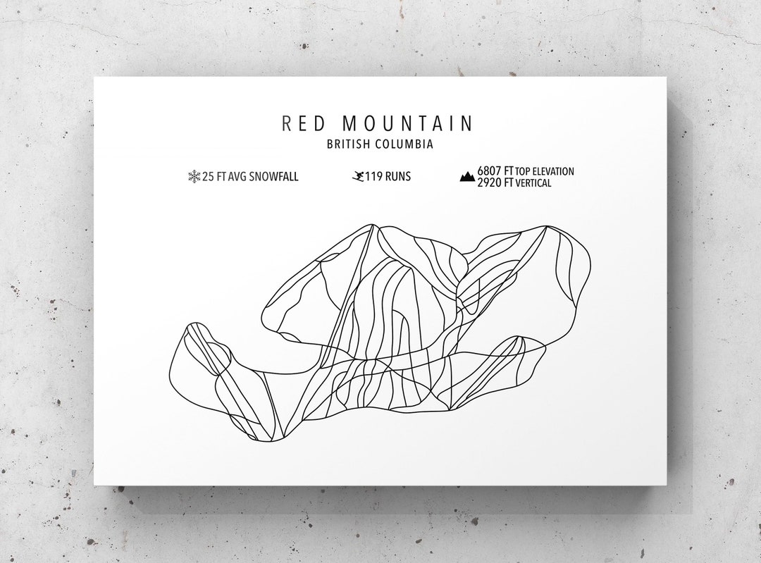 Red Mountain Ski Map -physical Print -red Mountain Resort BC -ski Art ...
