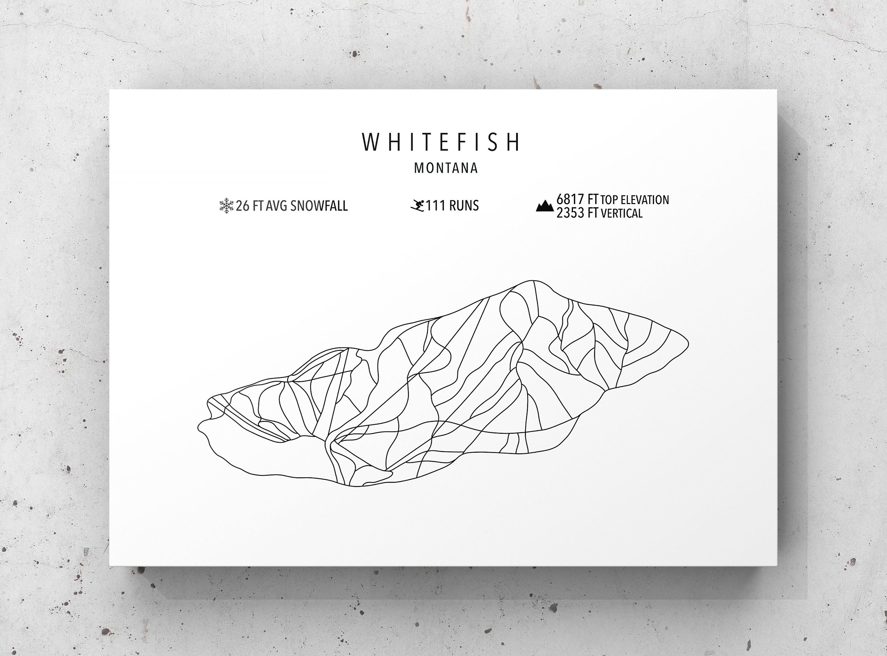 Whitefish Ski Map -physical Print -whitefish Resort Montana -ski Art ...