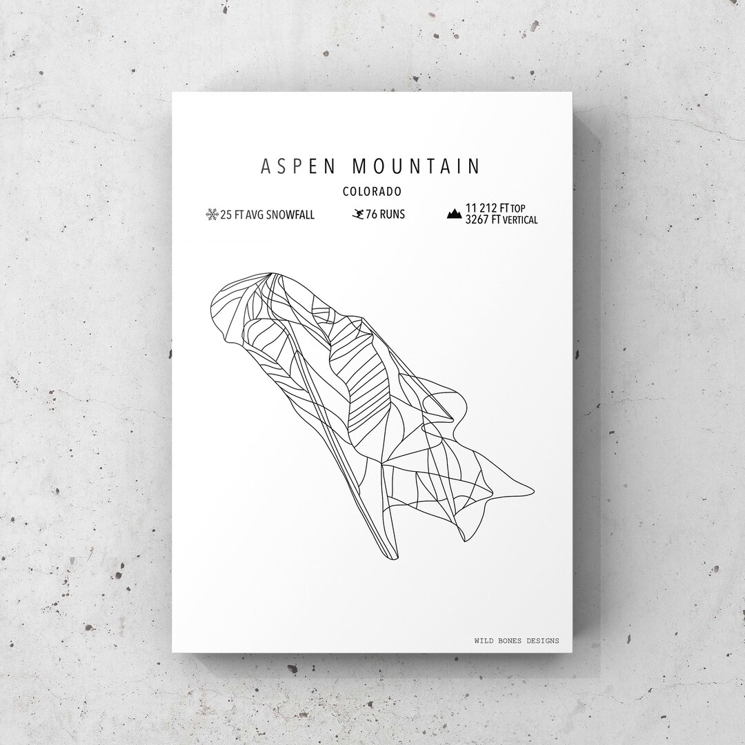Aspen Mountain Ski Map -physical Print -aspen Resort Colorado -ski Art ...