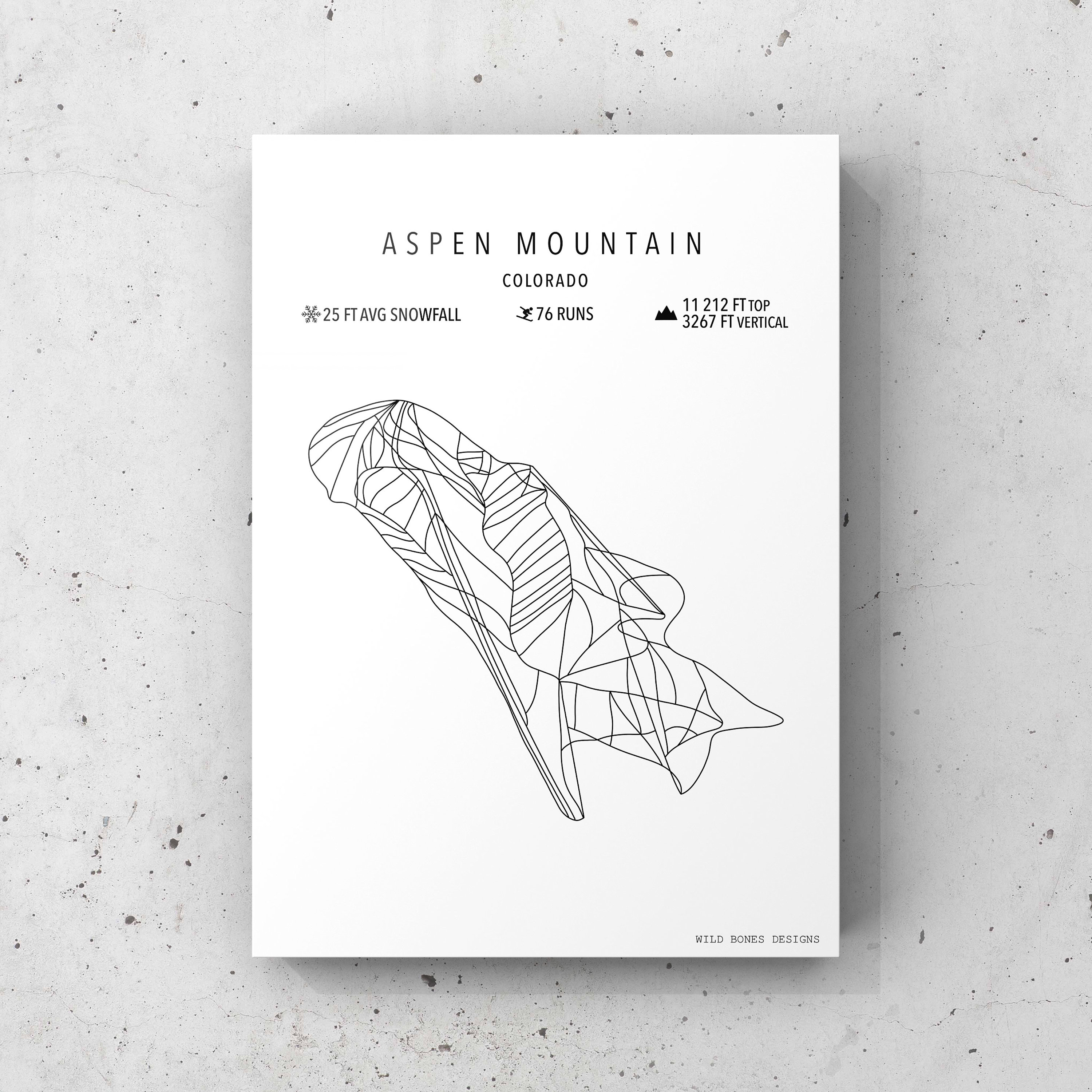 Aspen Mountain Ski Map -physical Print -aspen Resort Colorado -ski Art ...