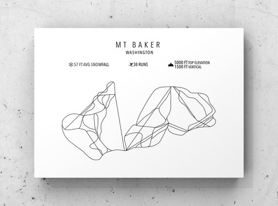 Mt Baker Ski Map physical Print mt Baker Resort Washington | Etsy