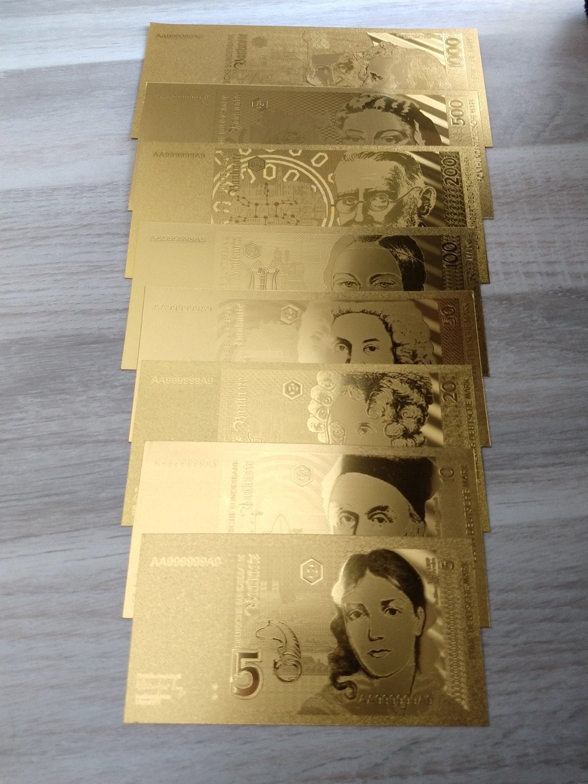 German Mark: Complete Set Golden Banknotes Deutsche Mark, 1990s. 8 Pcs ...