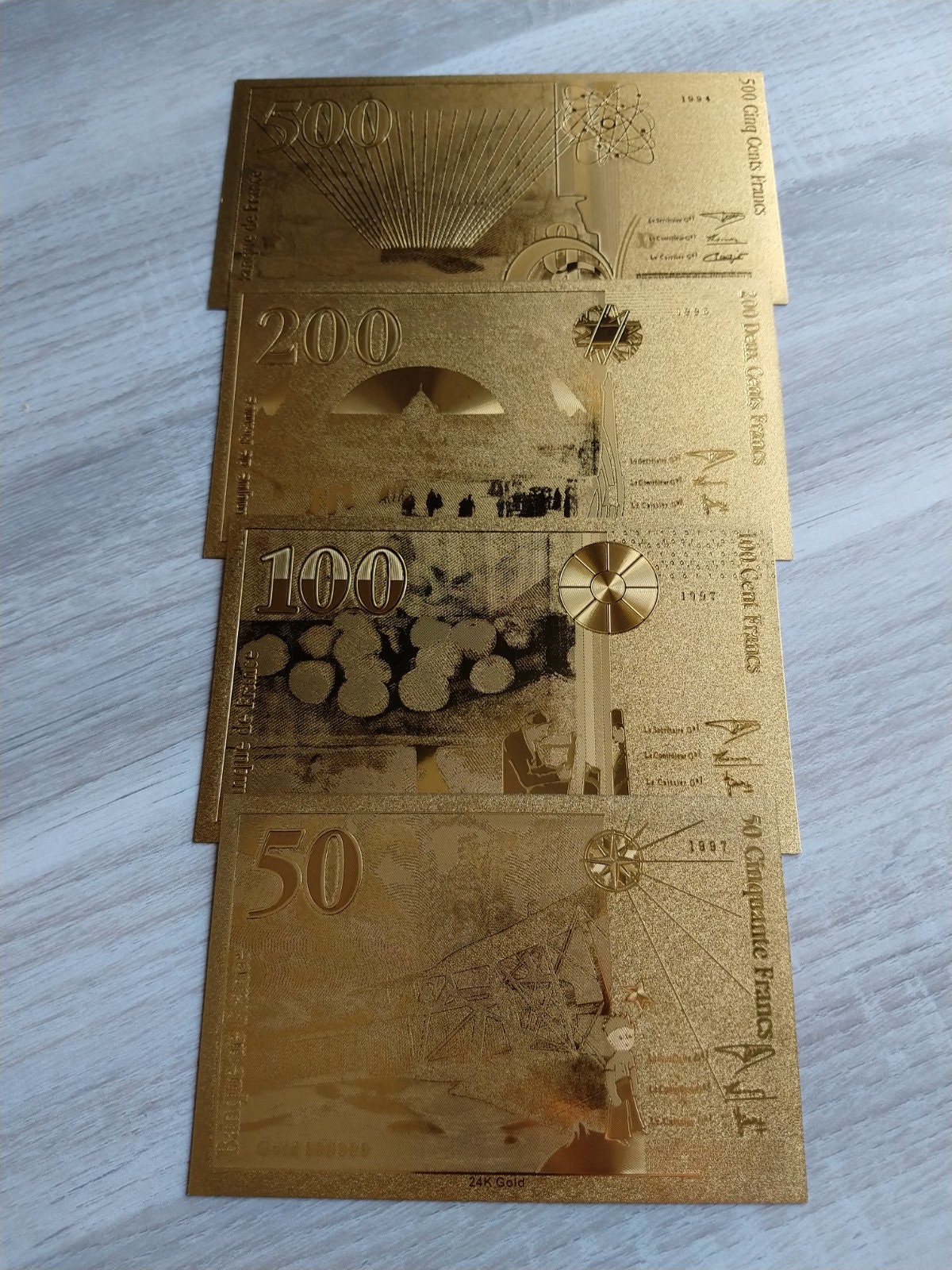 Complete Set Golden Banknotes French Franc (franc Français), 1990s. 4 ...