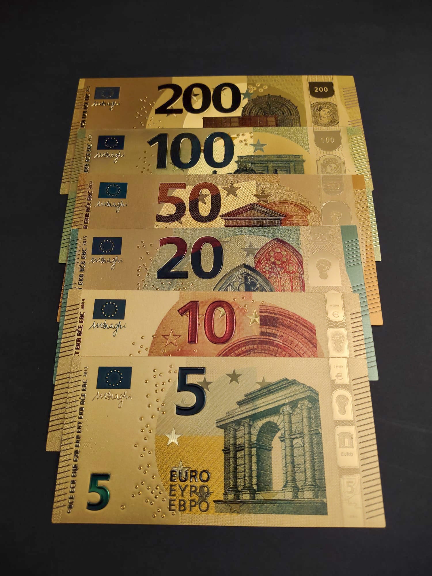 Complete 6-pcs Set of Coloured Golden Euro Banknotes of 5 - Etsy