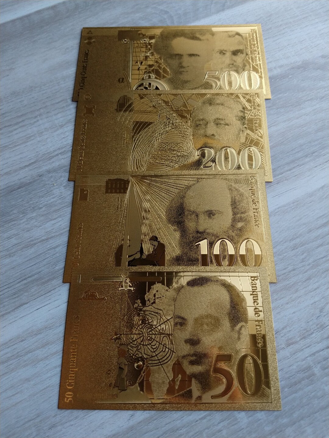 Complete Set Golden Banknotes French Franc franc Français, 1990s. 4 Pcs ...