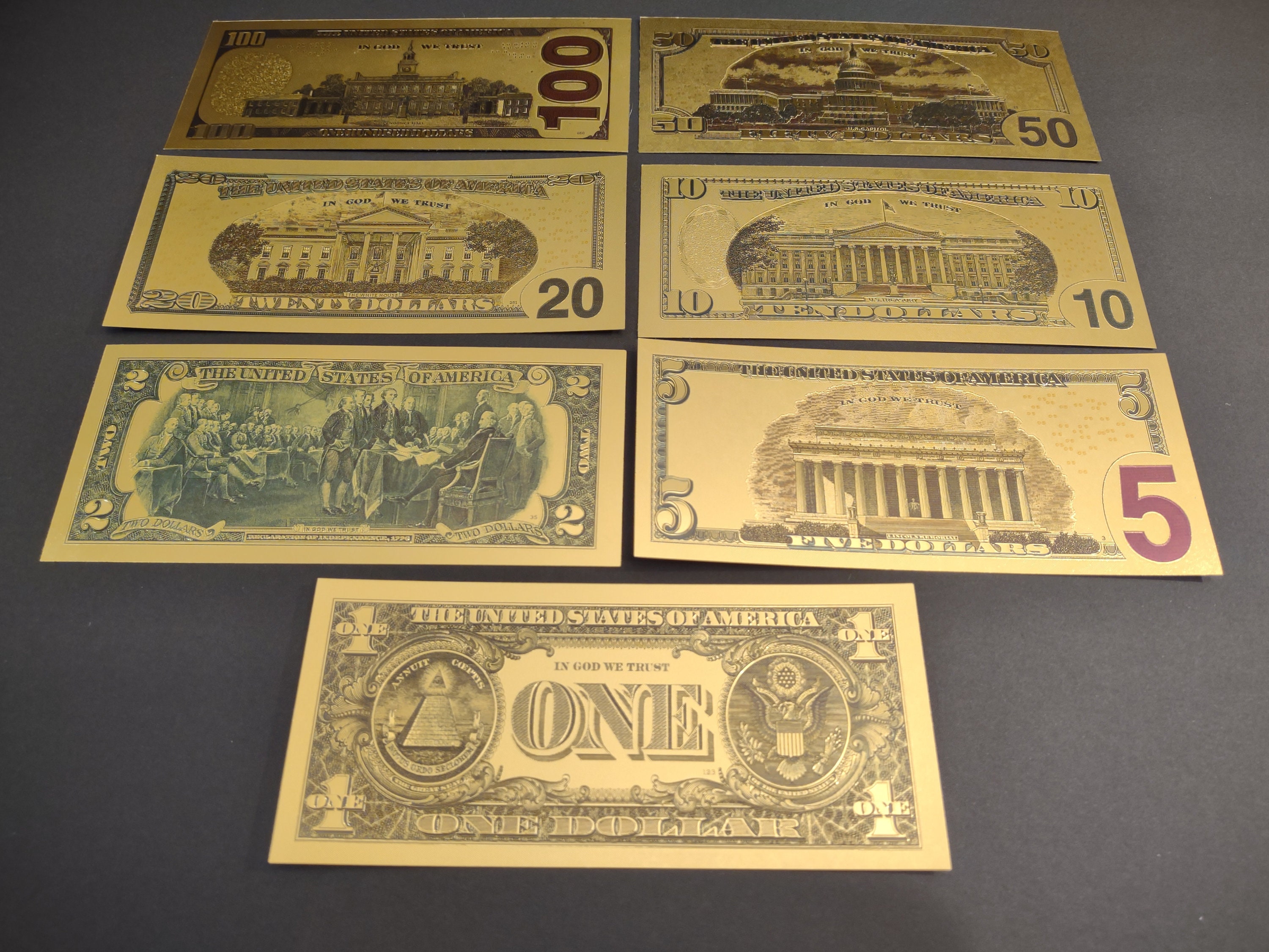 Complete 7-piece Decorative US Dollar Banknote Set: 1 100 Dollar Bill ...