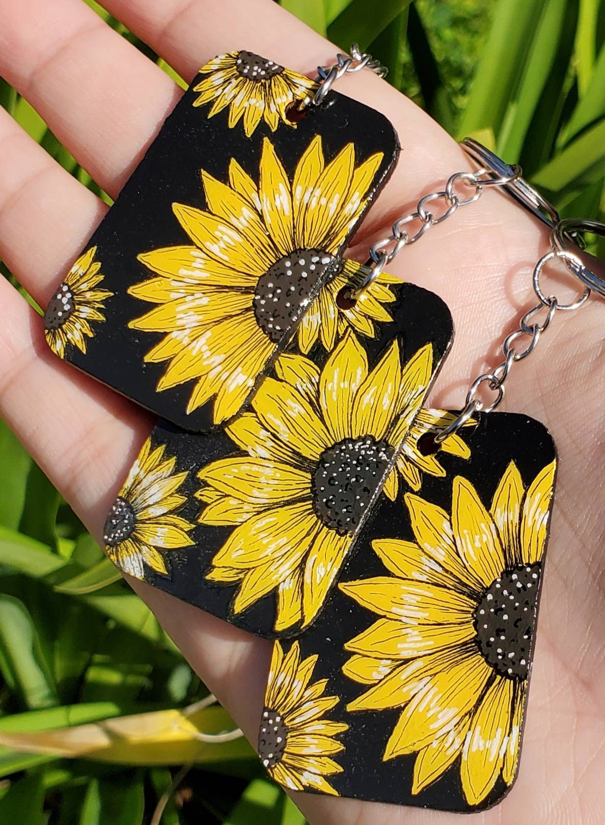 Wooden Sunflower Keychain Hand-painted Keychain Accessory - Etsy UK