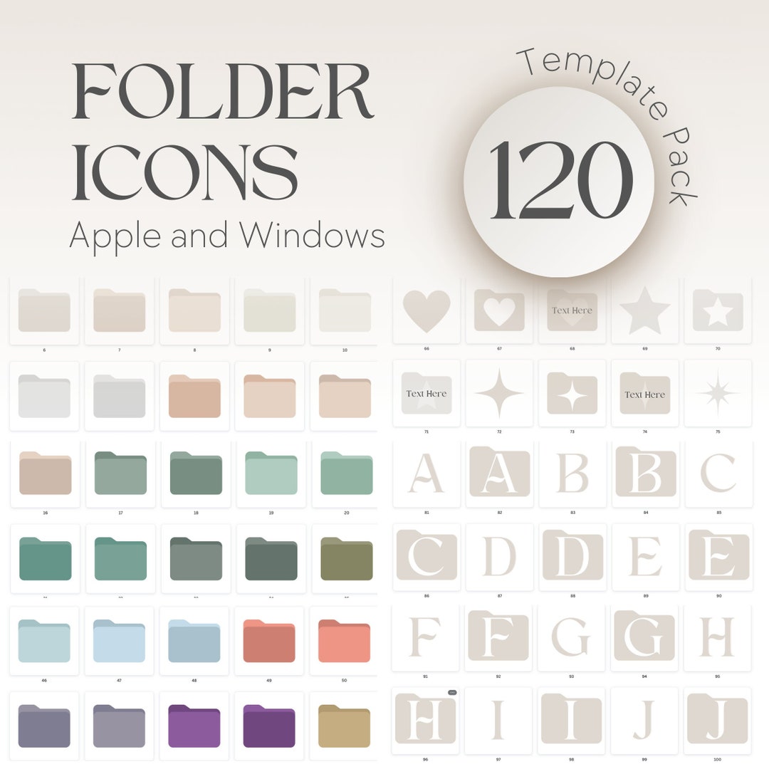 120 Folder Icons | Canva Digital Template | Apple Windows Mac PC ...