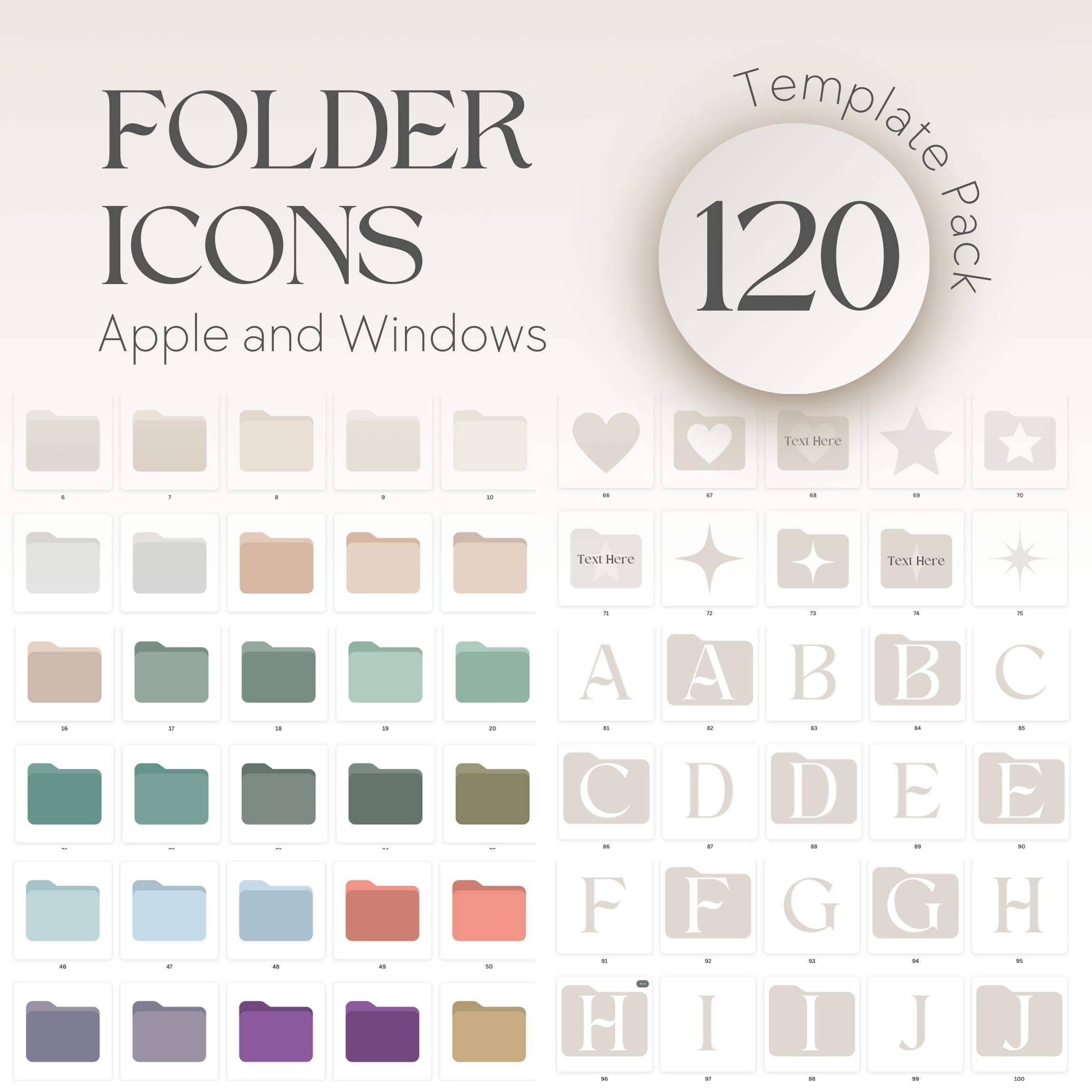 120 Folder Icons | Canva Digital Template | Apple Windows Mac PC ...