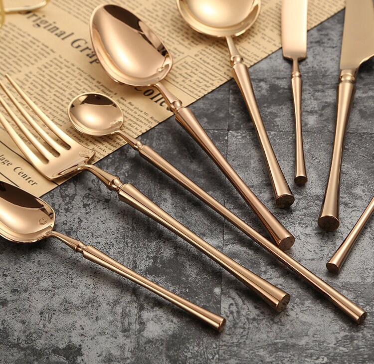 Rose Gold Cutlery Set 4 Pcs Set Tableware Golden - Etsy