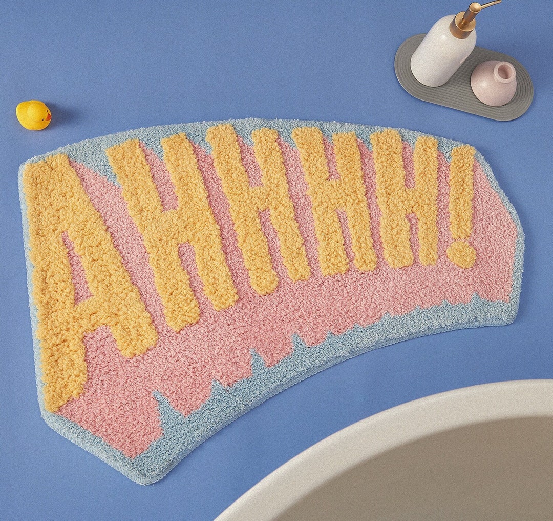 AHHHH Bath Mat Typography Wordings Cute Mats Rugs and Mats Pink Yellow ...