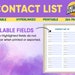 Digital Contact List, Printable Contact List, Fillable Contact List ...