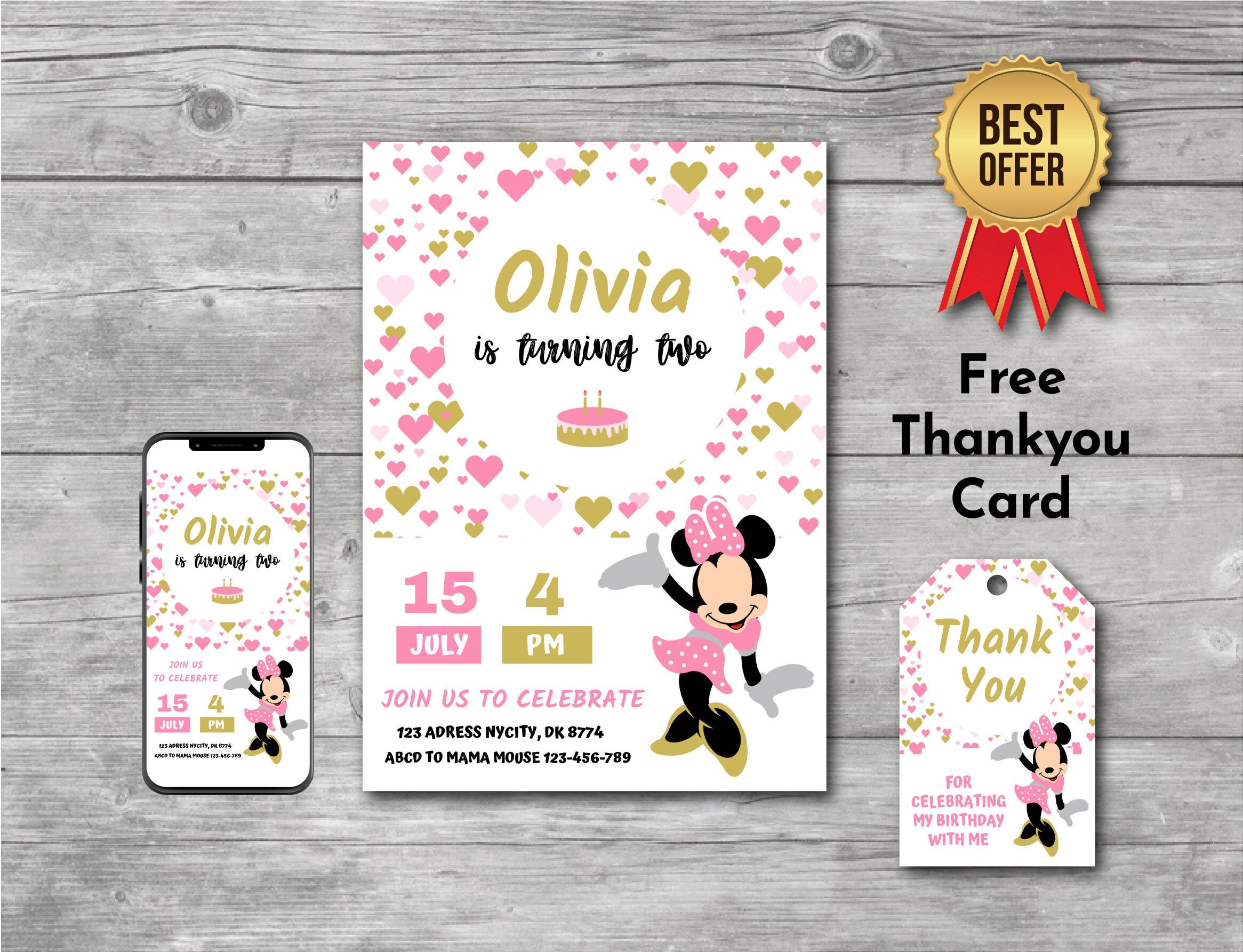 Mickey Girl Birthday Invitations Editable Cute Mickey Birthday ...