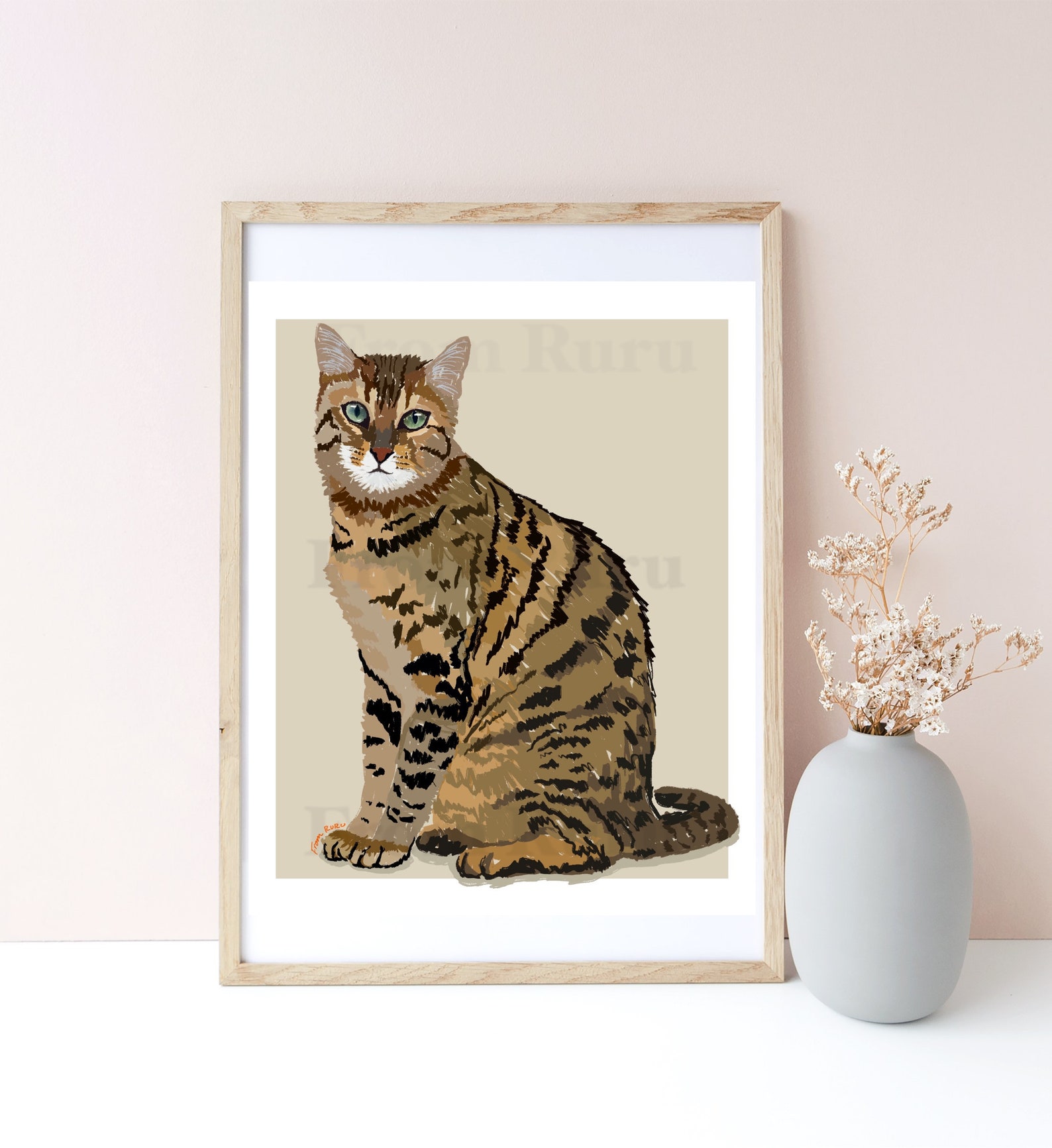 Bengal cat art print brown tabby cat cat art print gift for | Etsy