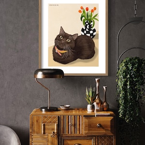 Brown Cat Art, Cat Loafing, Adorable Cat Print, Boho Cat Art, Cat Mom ...