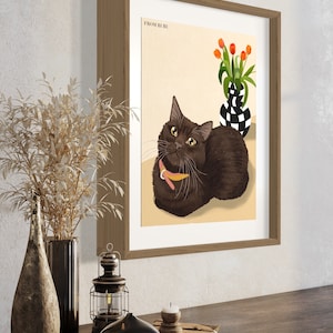 Brown Cat Art, Cat Loafing, Adorable Cat Print, Boho Cat Art, Cat Mom ...