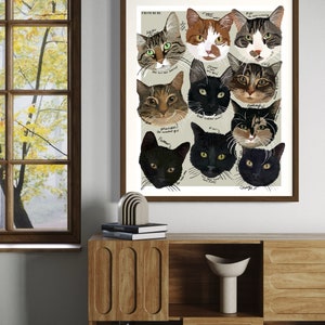 Cat Poster, Cat Family Art Print, Black Cat, Tabby Cat, Tuxedo Cat ...