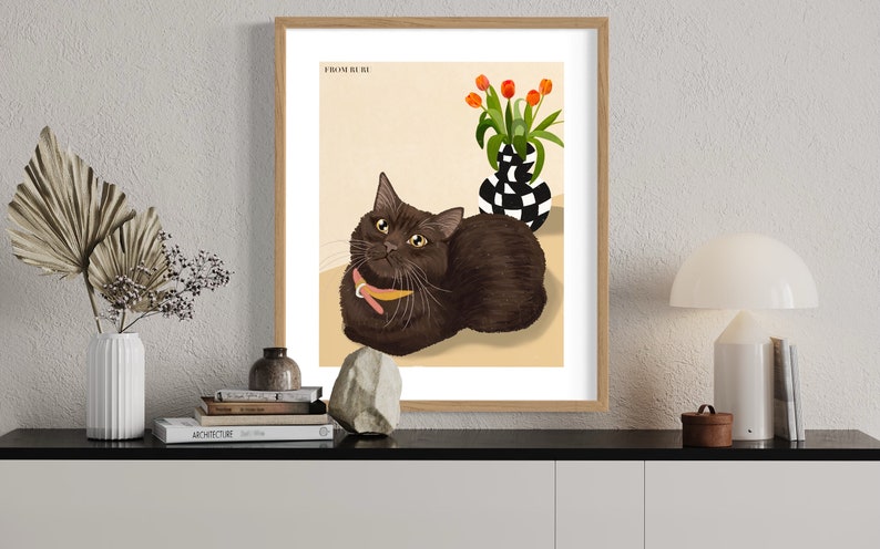 Brown Cat Art, Cat Loafing, Adorable Cat Print, Boho Cat Art, Cat Mom ...