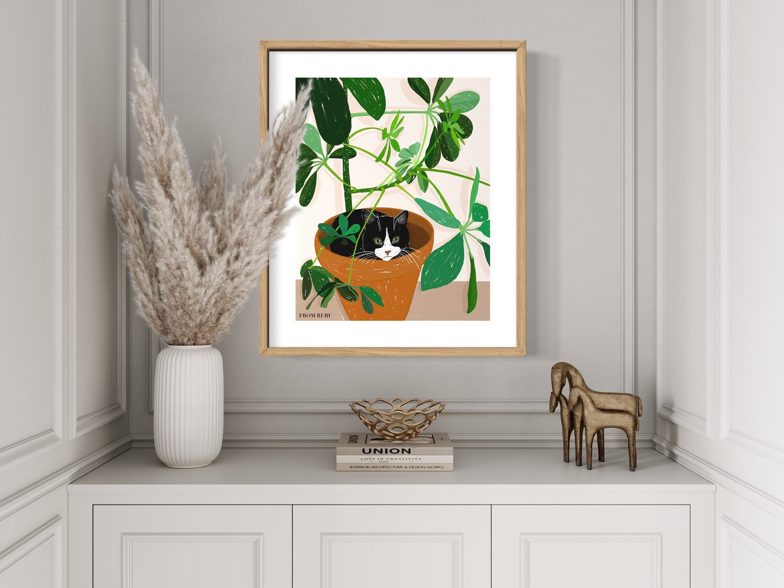 Cat in Plant Tuxedo Cat Art Plant Art Umbrella Plant - Etsy
