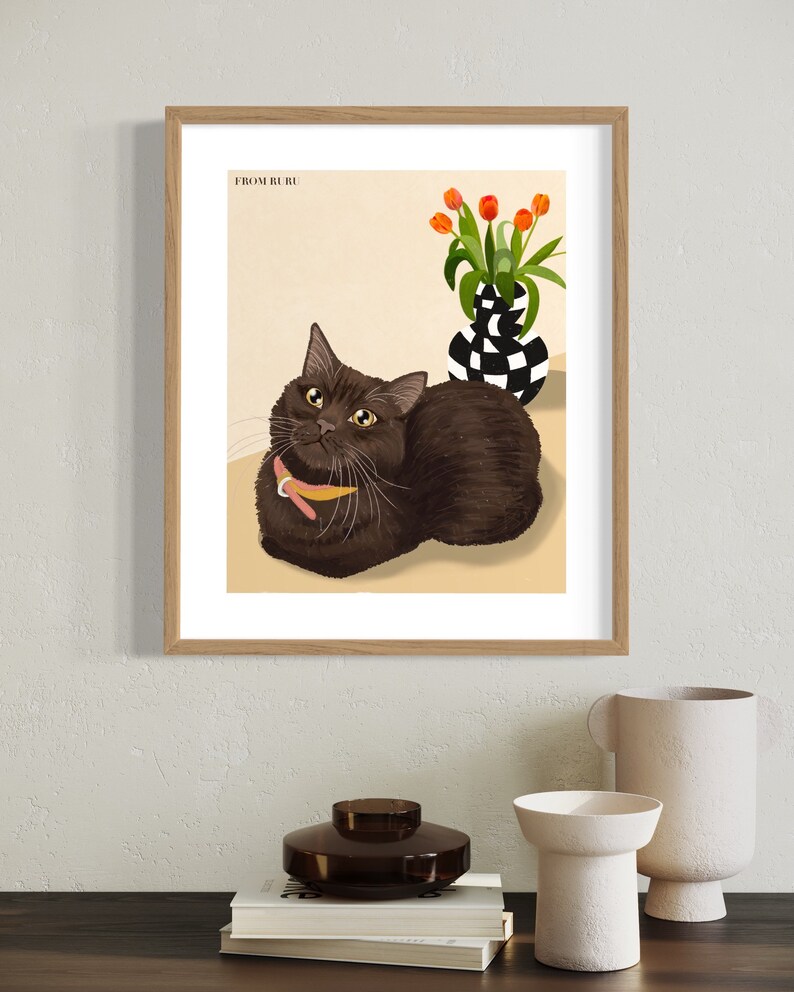 Brown Cat Art, Cat Loafing, Adorable Cat Print, Boho Cat Art, Cat Mom ...