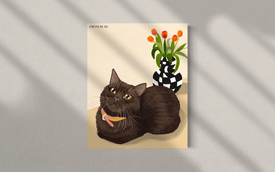 Brown Cat Art, Cat Loafing, Adorable Cat Print, Boho Cat Art, Cat Mom ...