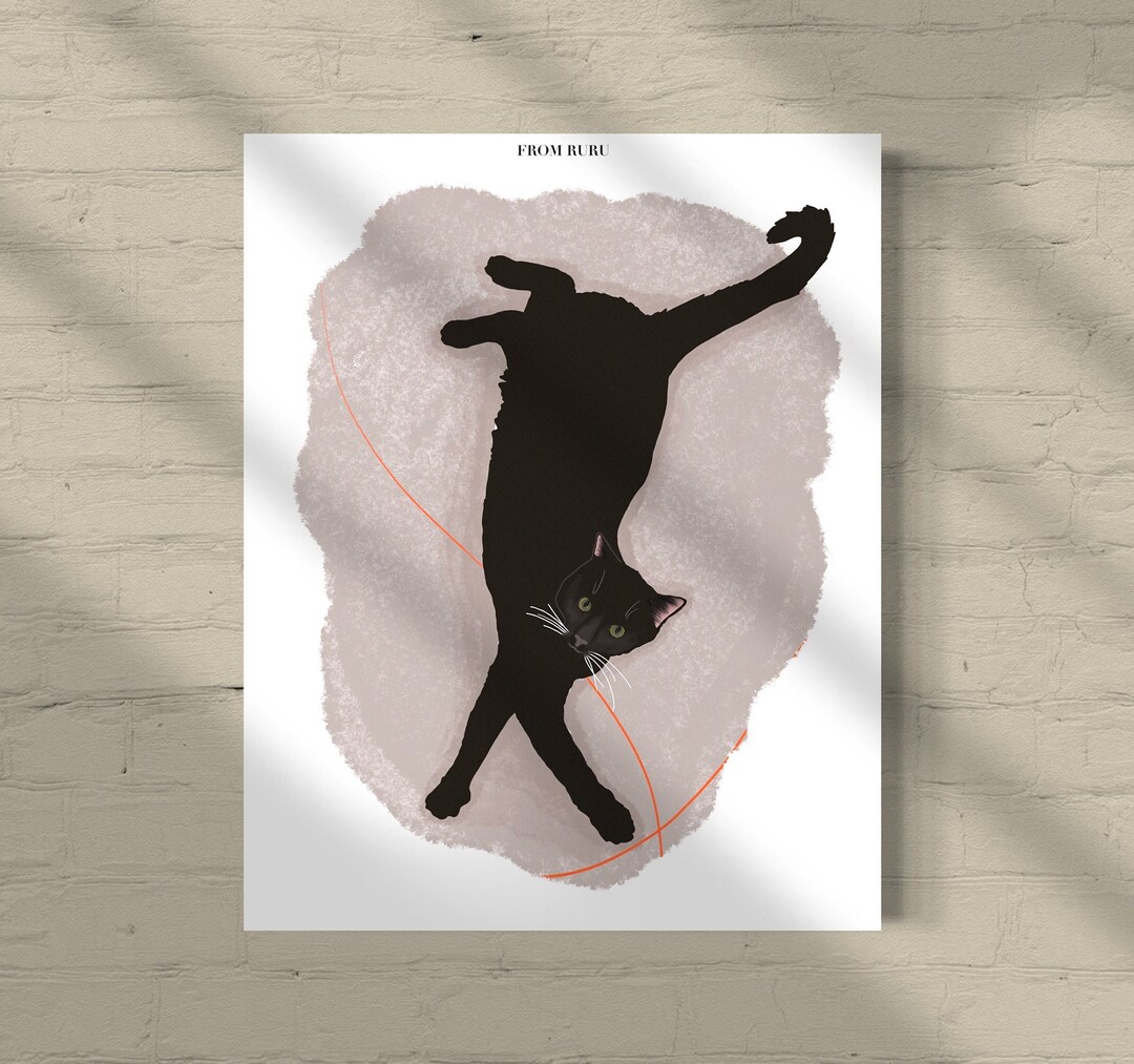 Long Black Cat, Cat Print, Black Cat Art Print, Cat Lovers Gift, Cat ...