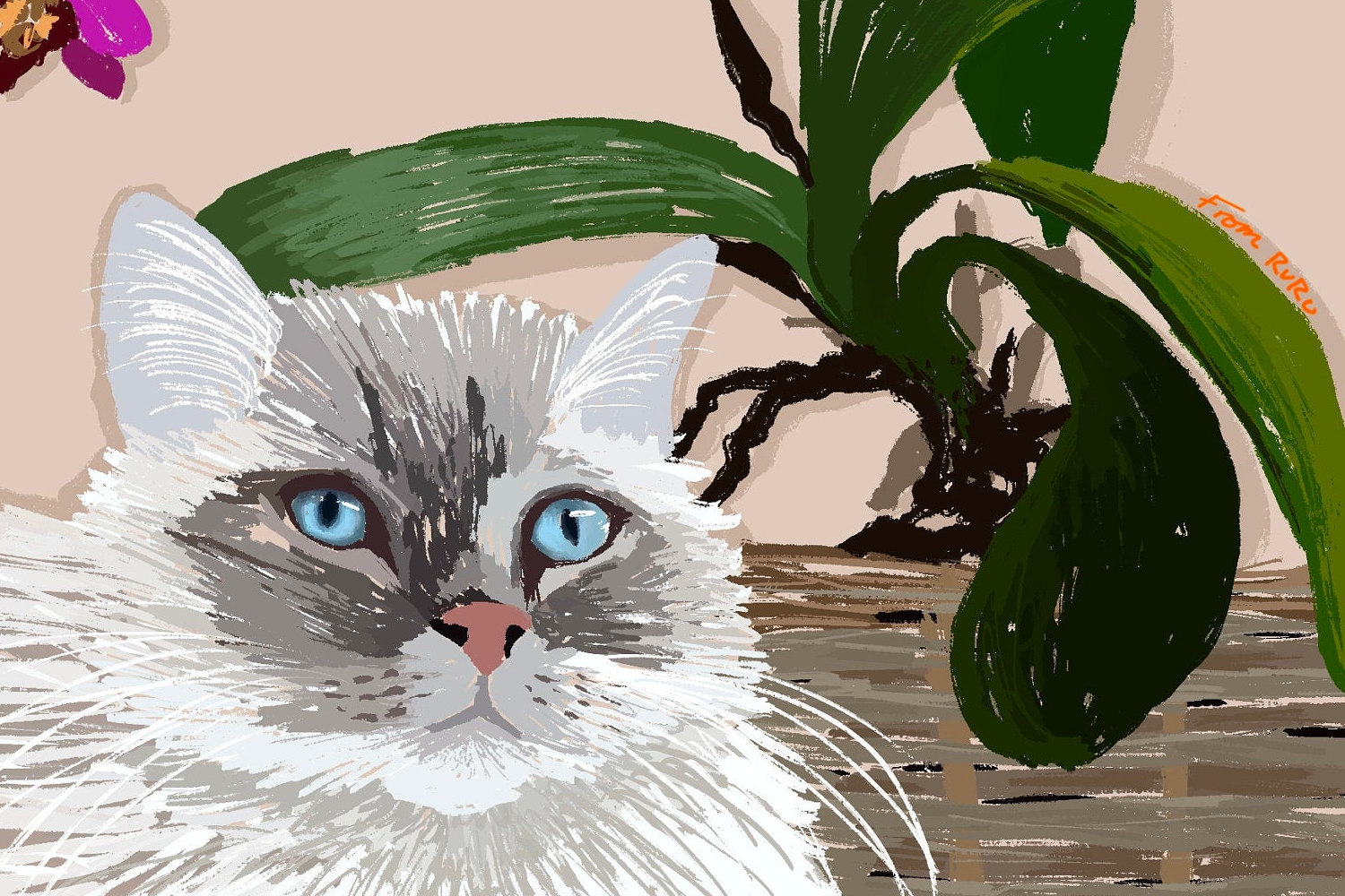 White cat art pretty cat drawing Siamese cat cat with | Etsy