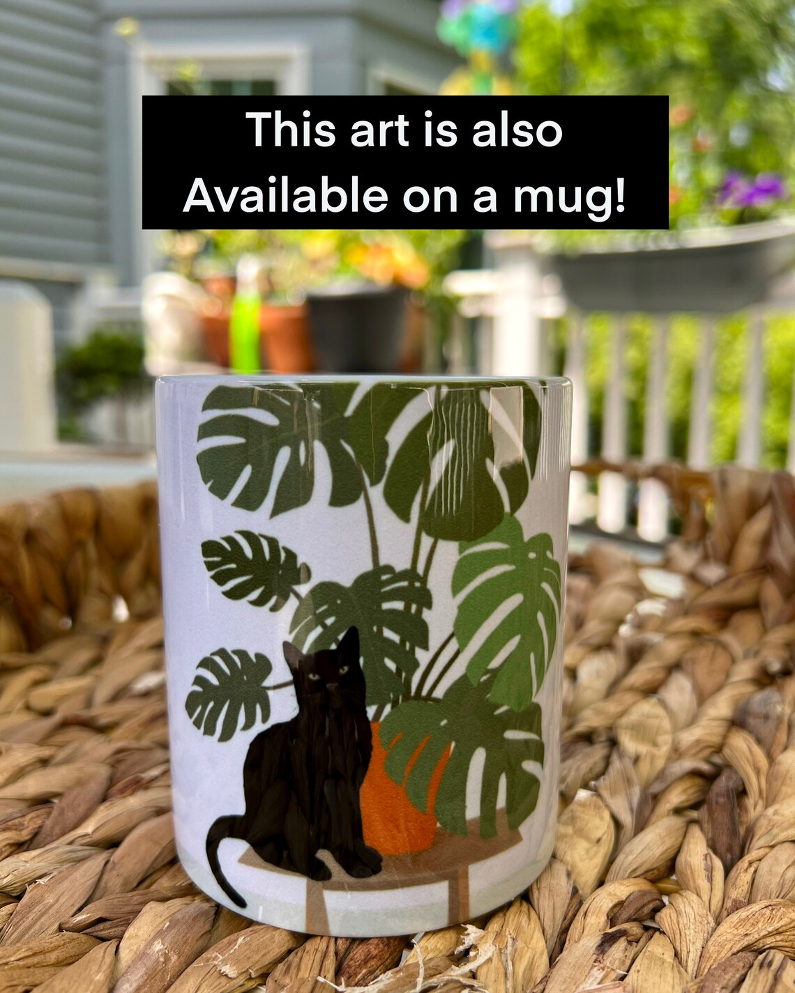 Cat With Monstera Plant | Black Cat With House Plants | Botanical Art ...