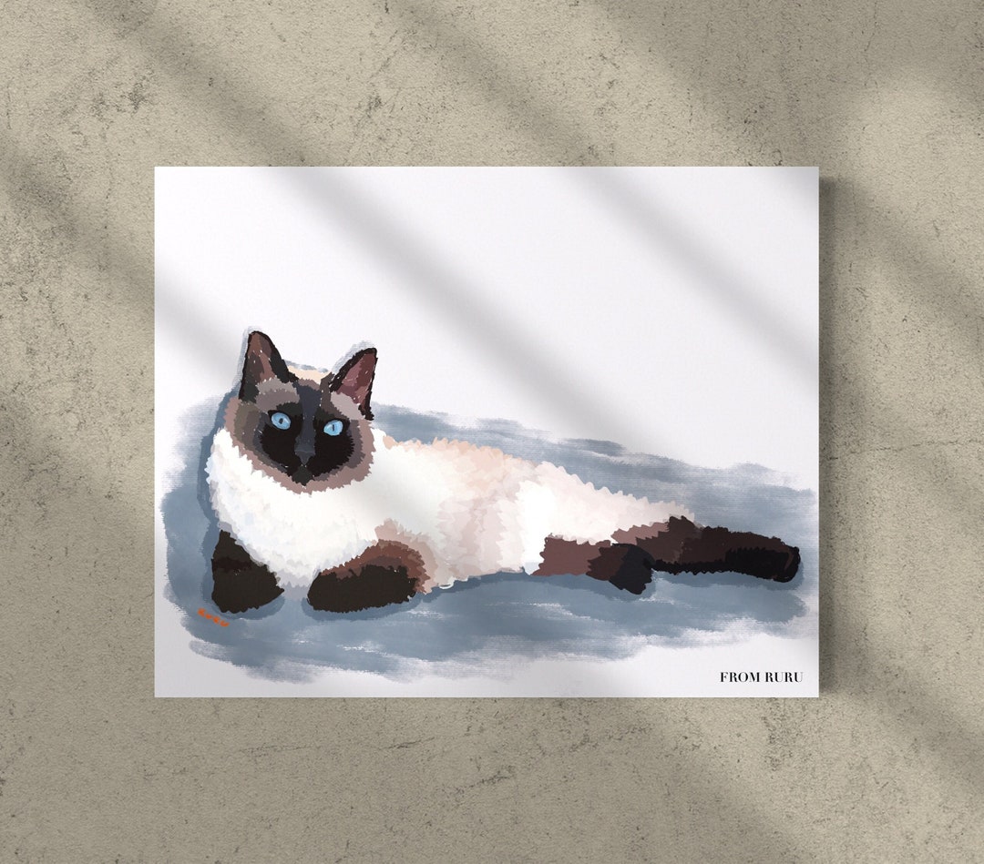 Siamese Cat Art, Siamese Cat, Cat Mom Gift, Cat Dad Gift, Minimalist ...