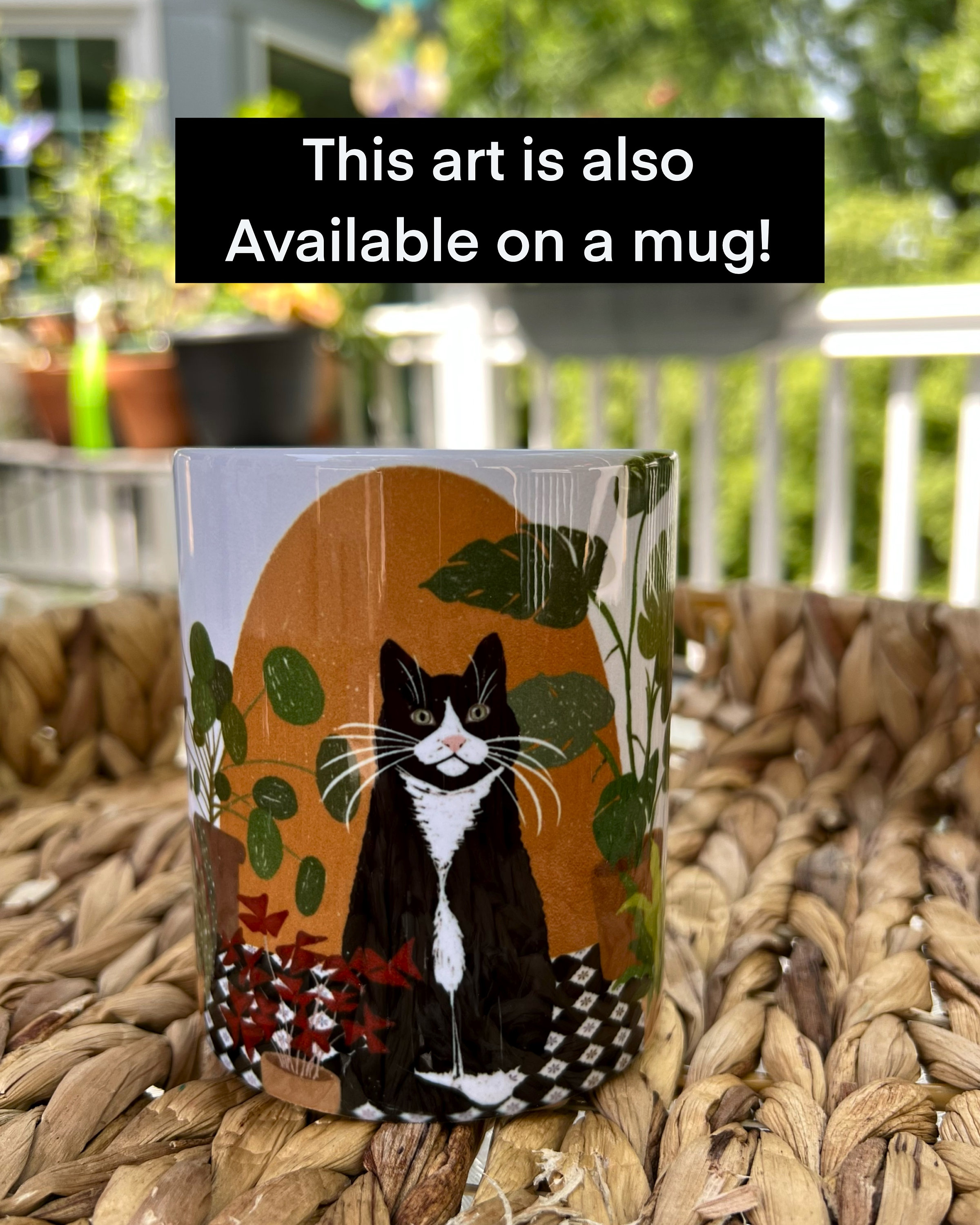 Tuxedo Cat With Plants Cat Plant Art Houseplant Art Cat | Etsy