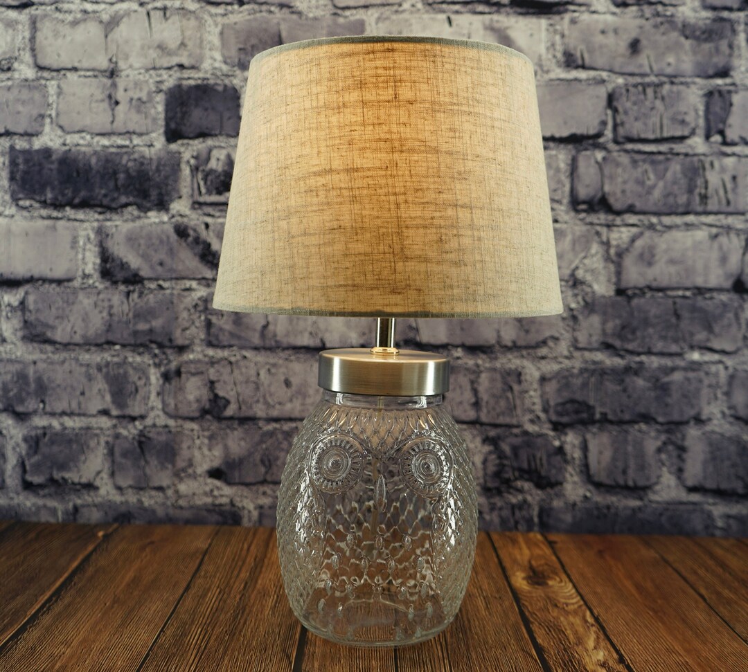 Small Table Lamp / Fillable Glass Jar Owl Lamp / Unique - Etsy