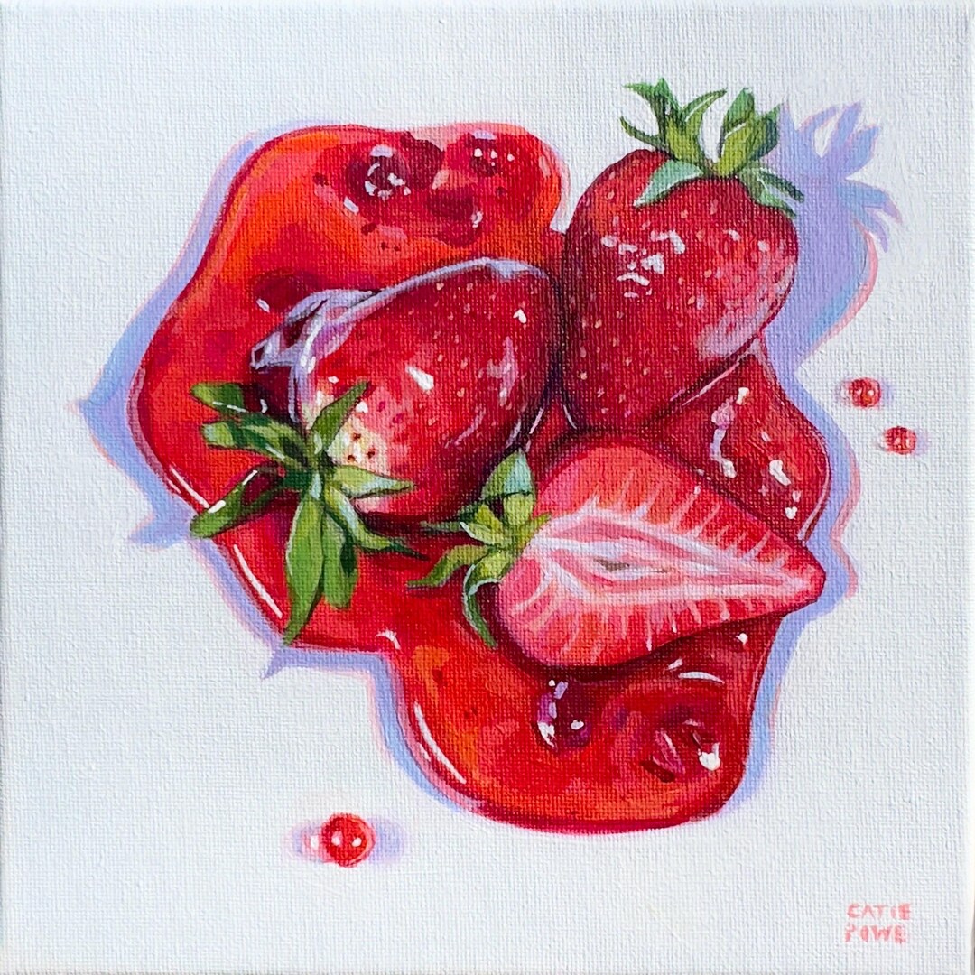 Strawberry Jam. 8x8 Inch Original Acrylic Painting Stretched Canvas - Etsy