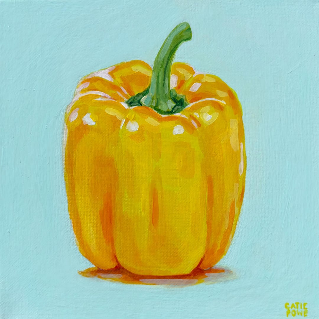 Yellow Bell Pepper. 8x8 Inch Original Acrylic Painting Stretched Canvas ...