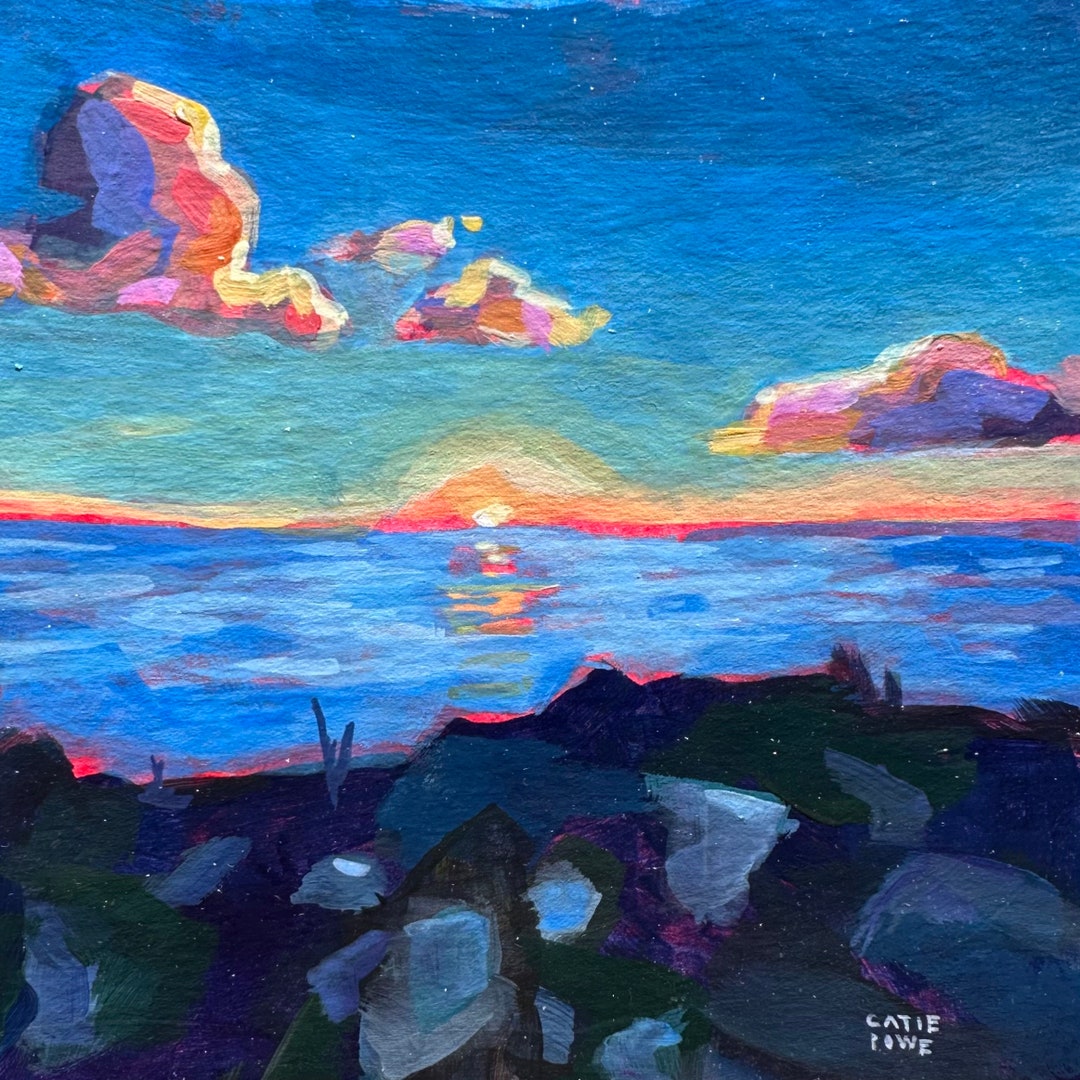 Ocean Sunrise. 5x5 Original Acrylic Painting border - Etsy