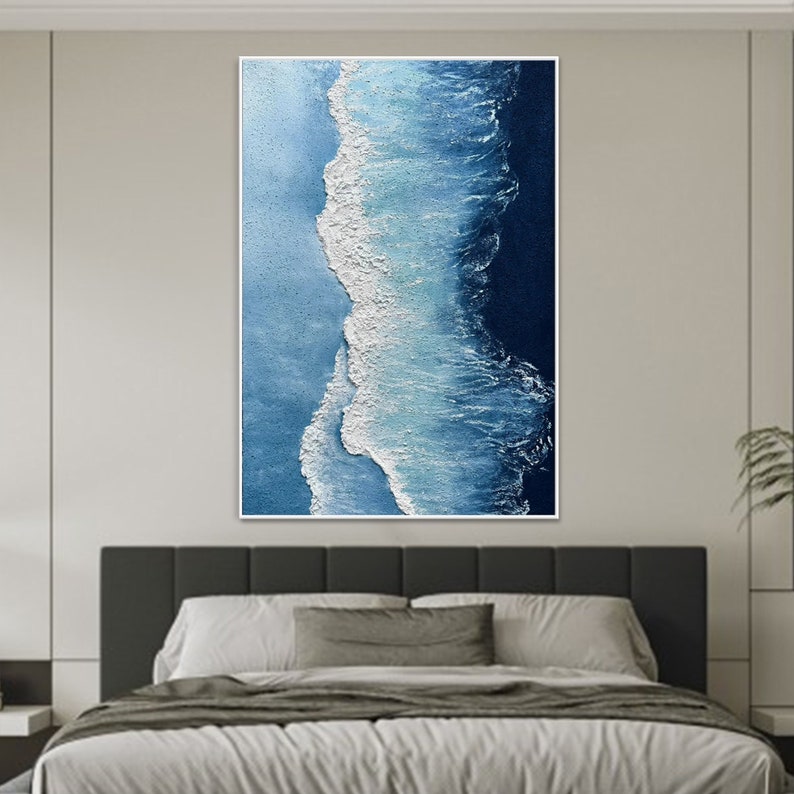 Original Blue Ocean Painting on Canvas Textured Wall Art - Etsy